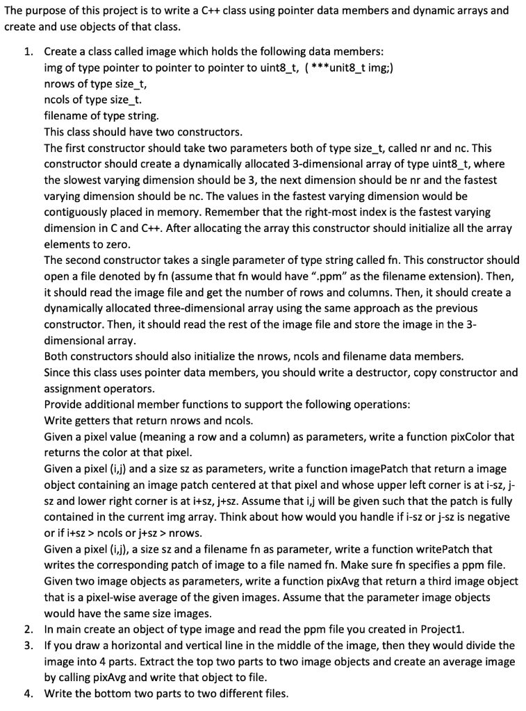 Solved The purpose of this project is to write a C++ class | Chegg.com