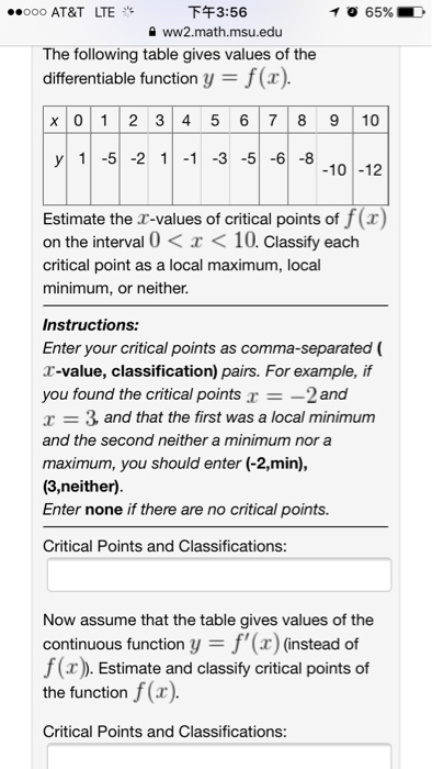 Solved 下午3:56 습 ww2.math.msu.edu AT&T LTE 6596 The following | Chegg.com