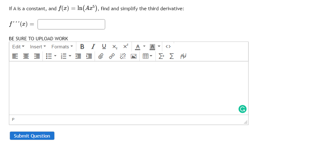 Solved If A is a constant, and f(x)=ln(Ax5), find and | Chegg.com