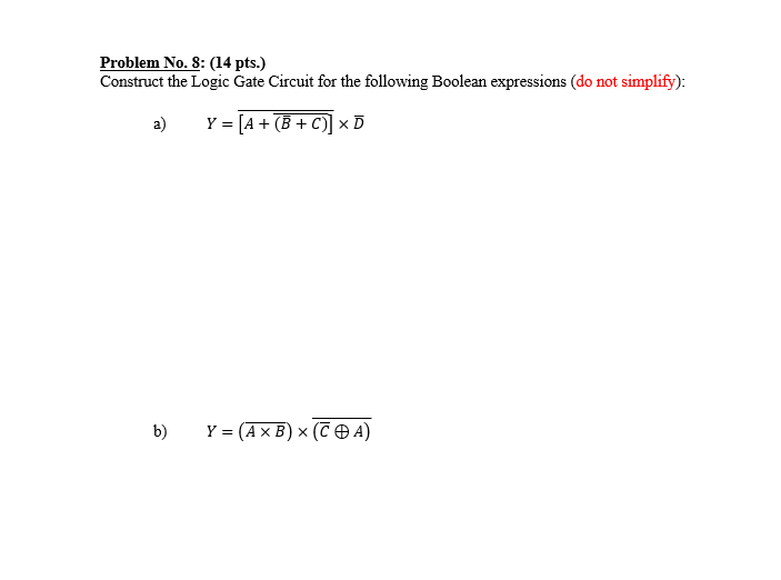 Solved Problem No. 8: (14 pts.) Construct the Logic Gate | Chegg.com