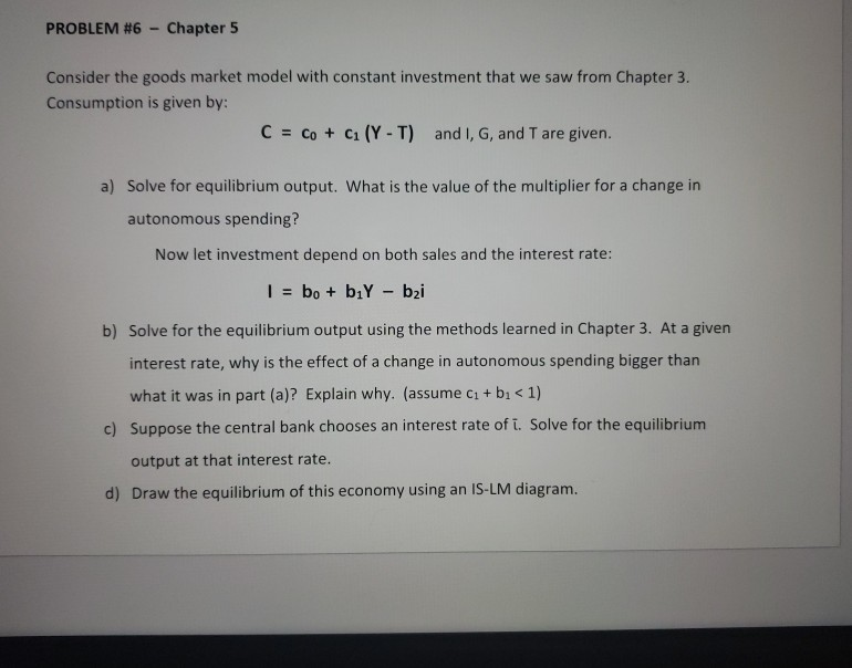 Solved Chapter 5 PROBLEM #6 Consider the goods market model | Chegg.com