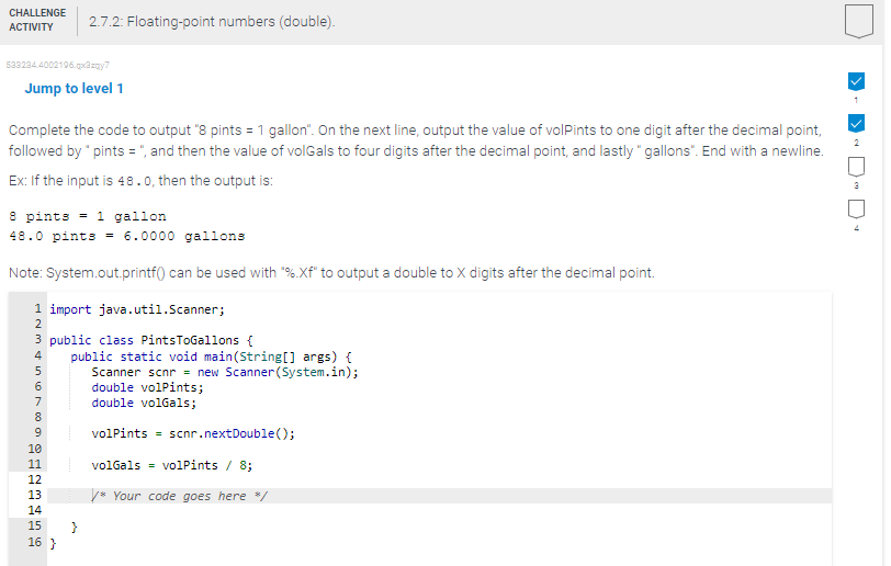 Solved Jump to level 1Complete the code to output " 8 ﻿pints | Chegg.com