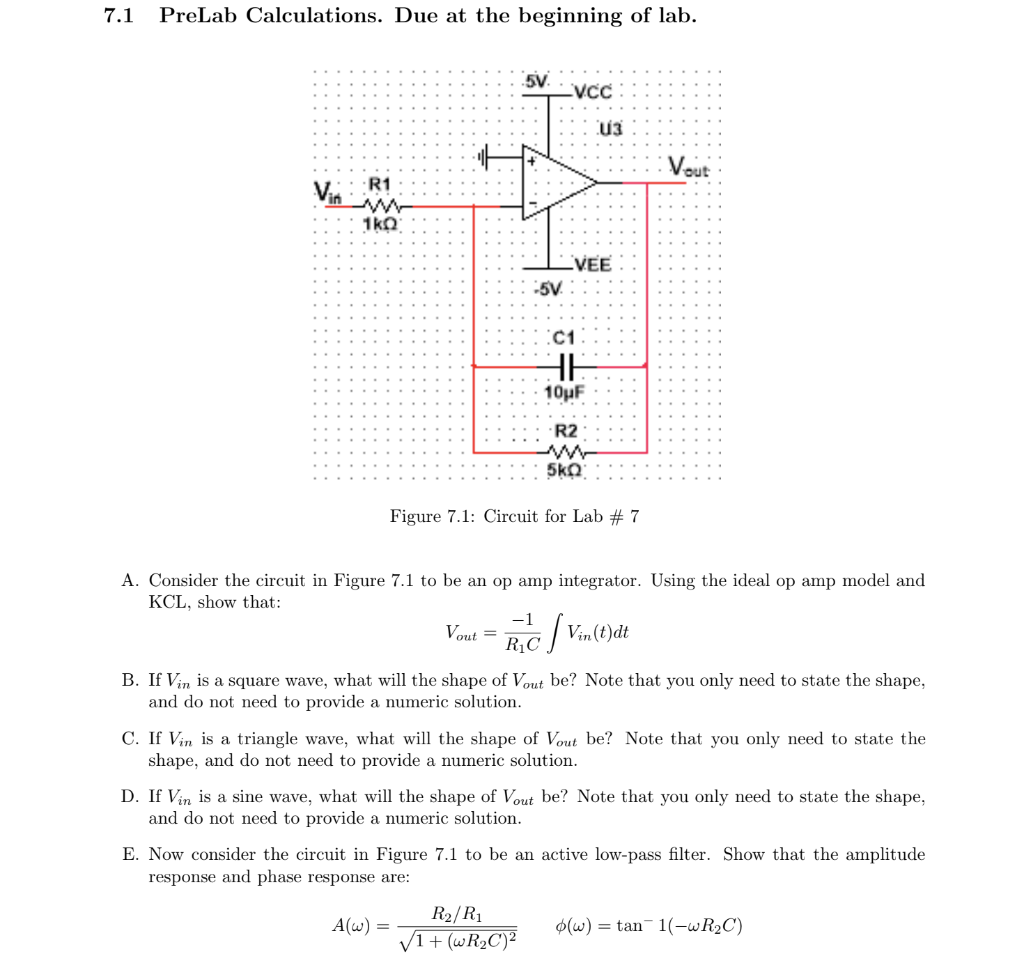 Solved 7.1 PreLab Calculations. Due at the beginning of lab. | Chegg.com