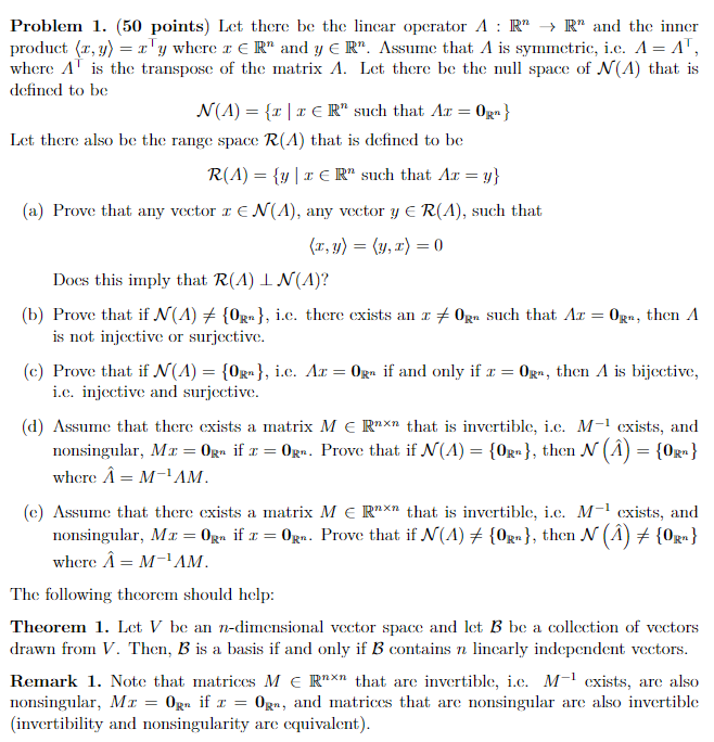 Solved Problem 1. (50 points) Let there be the linear | Chegg.com