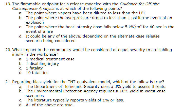 Solved 19. The flammable endpoint for a release modeled with | Chegg.com