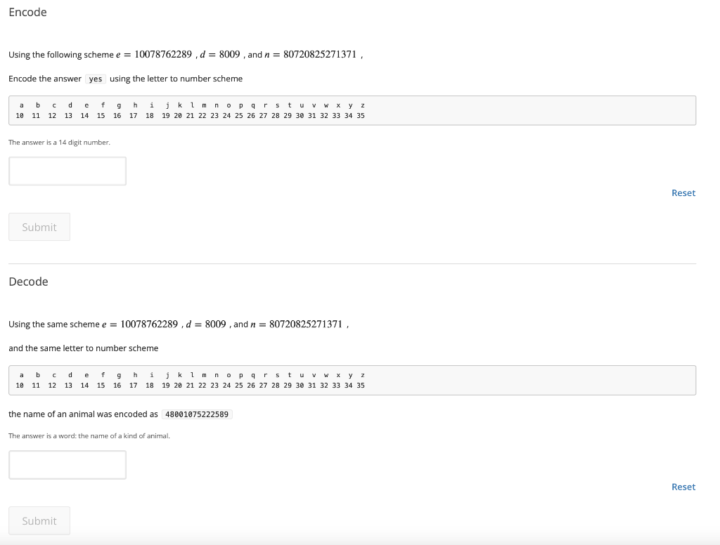 Solved Encode Using the following scheme e = 10078762289 , d | Chegg.com