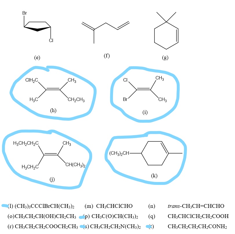 Solved (e) (f) (g) (l) (CH3)3CCClBrCH(CH3)2 (m) CH3CHClCHO | Chegg.com