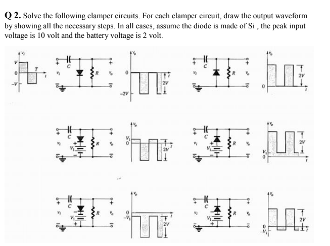Solved Q 2. Solve the following clamper circuits. For each | Chegg.com