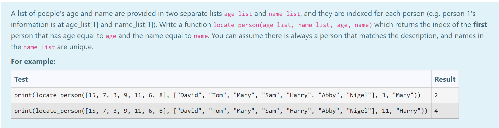 Solved A list of people's age and name are provided in two | Chegg.com