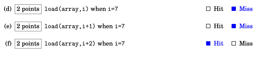(d) load (array, i) when i=7 Hit (e) load (array, | Chegg.com