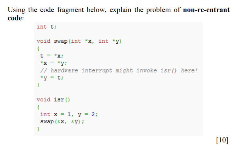 Using the code fragment below, explain the problem of | Chegg.com