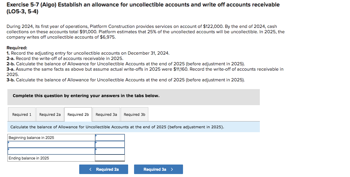 Solved Exercise 5-7 (Algo) Establish an allowance for | Chegg.com