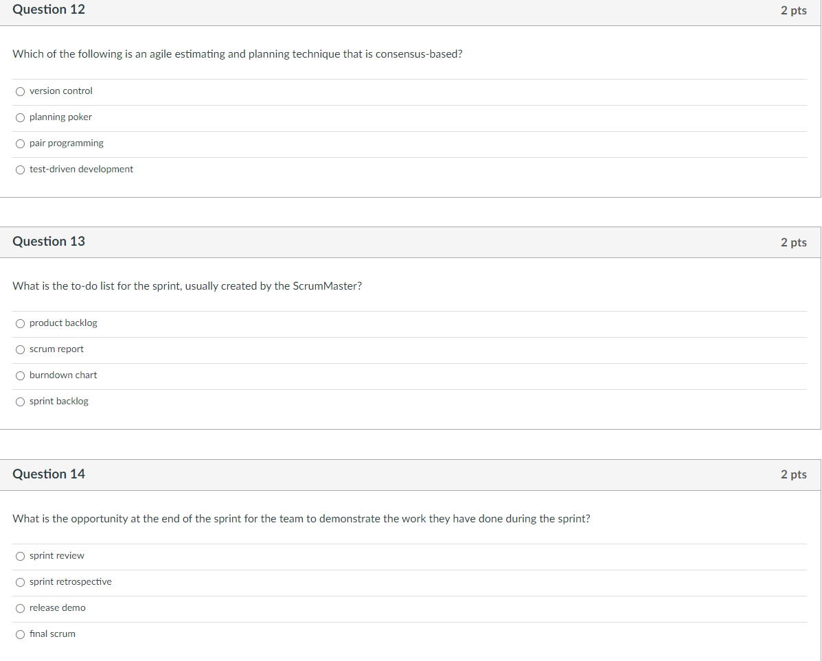 Solved Question 12 2 pts Which of the following is an agile | Chegg.com