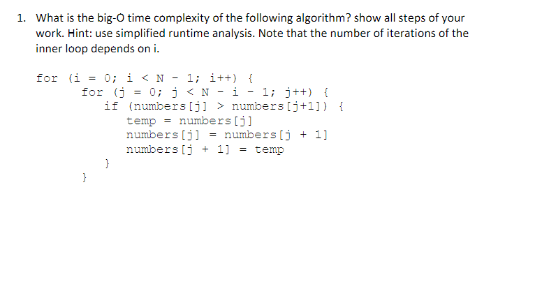 Solved What Is The Big O Time Complexity Of The Following 1097