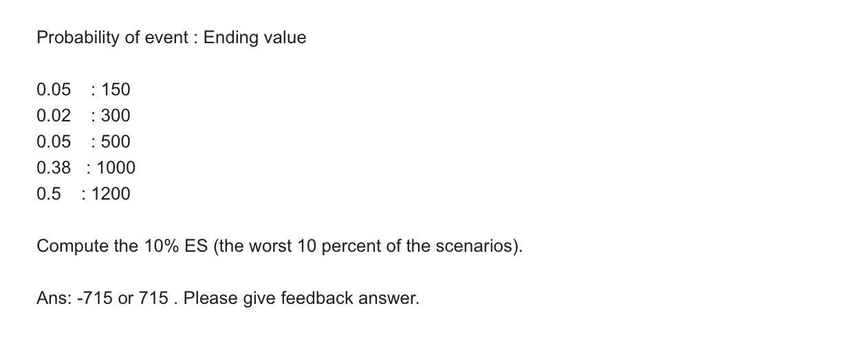 Solved Probability of event : Ending value | Chegg.com