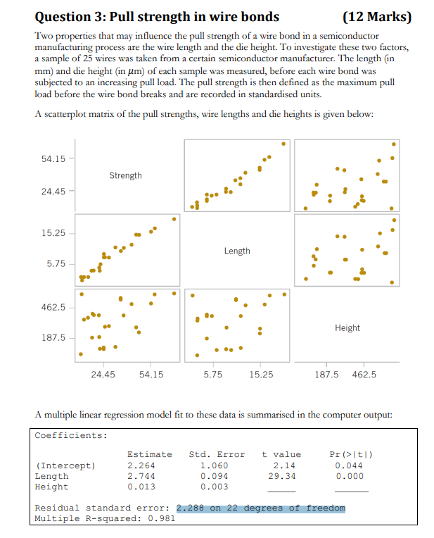 Solved Question 3: Pull strength in wire bonds (12 Marks) | Chegg.com