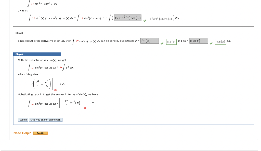 Solved ∫17sin2(x)cos3(x)dx Step 1 Since ∫17sin2(x)cos3(x)dx | Chegg.com