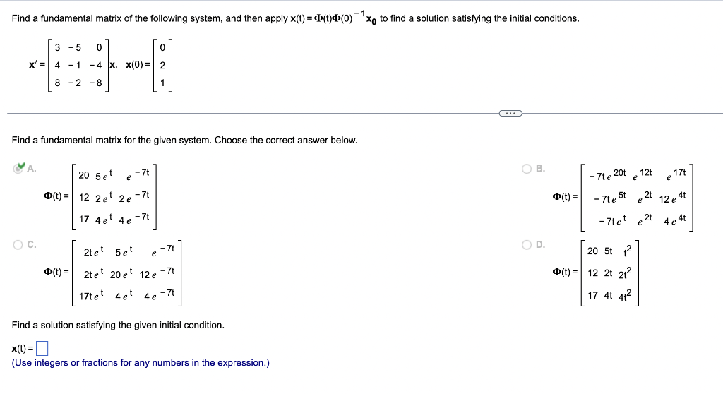Solved Find a fundamental matrix of the following system, | Chegg.com
