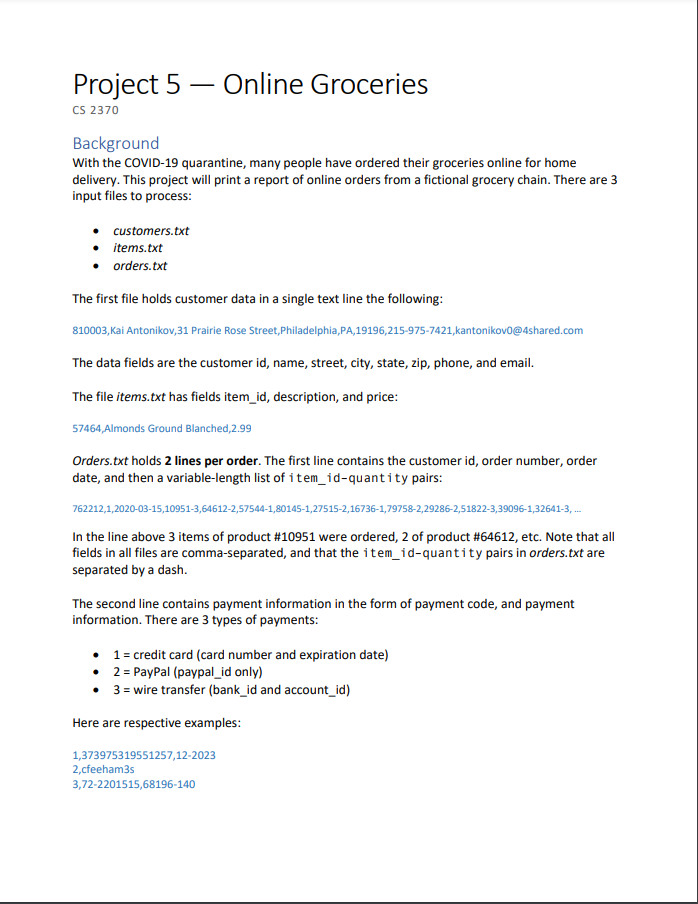 Solved Project 5 – Online Groceries CS 2370 Background With | Chegg.com