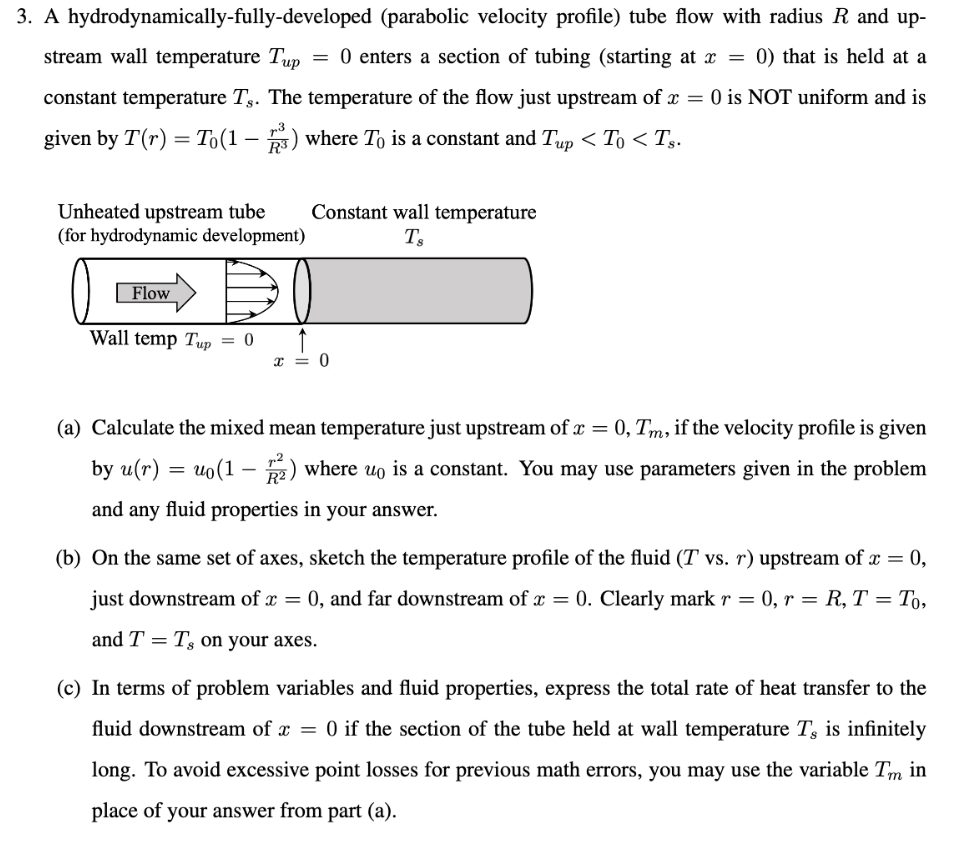 Solved A hydrodynamically-fully-developed (parabolic | Chegg.com