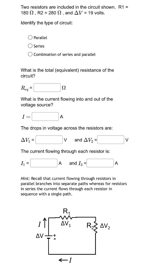 Solved Two resistors are included in the circuit shown. R1= | Chegg.com