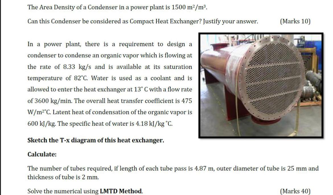 Solved The Area Density of a Condenser in a power plant is | Chegg.com