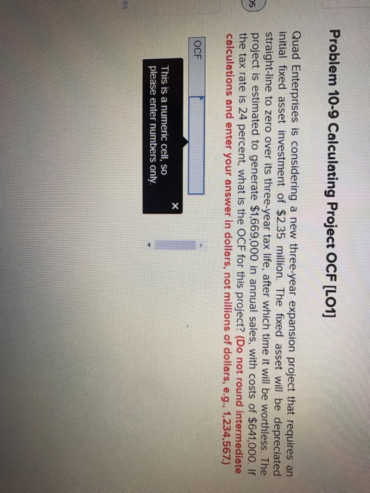 Solved Problem 10-9 Calculating Project OCF [LO1] Quad | Chegg.com