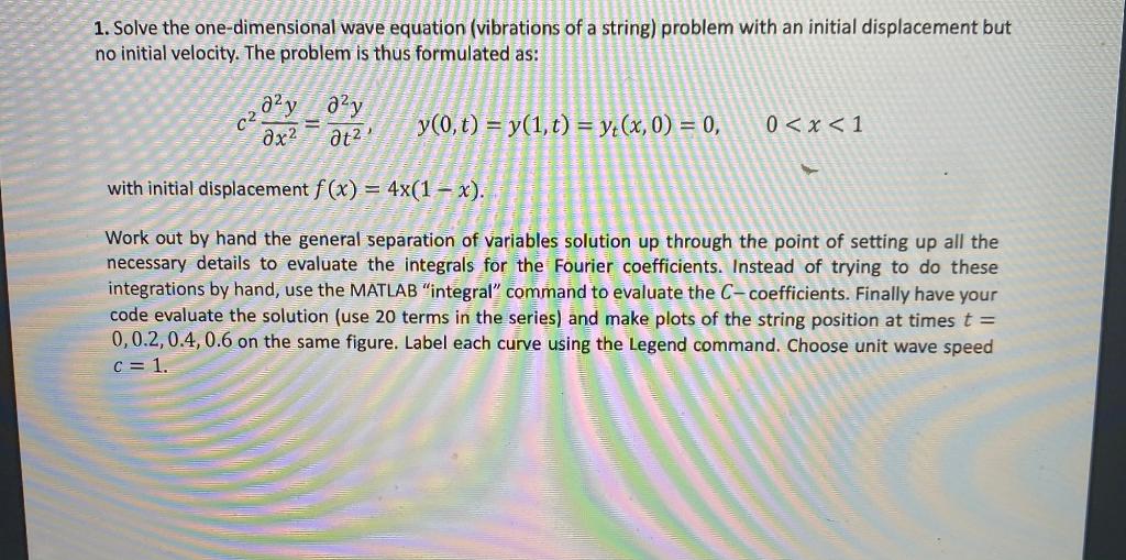 Solved 1. Solve the one-dimensional wave equation | Chegg.com