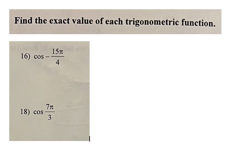 Solved Find the exact value of each trigonometric function. | Chegg.com