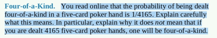 Solved Four-of-a-kind. You read online that the probability | Chegg.com