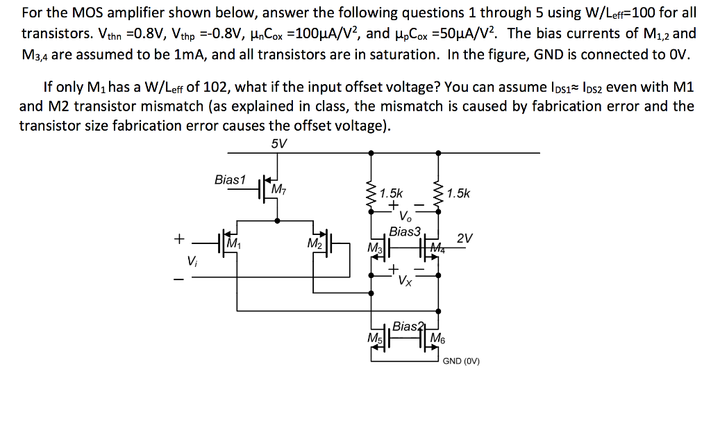 Solved For the MOS amplifier shown below, answer the | Chegg.com