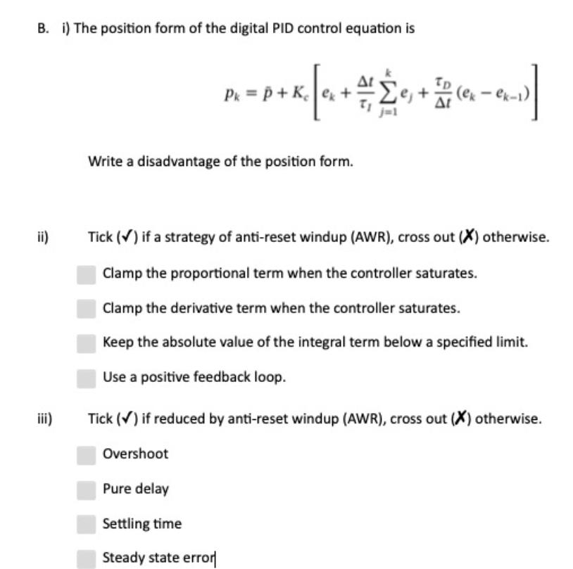 Solved B. i) The position form of the digital PID control | Chegg.com