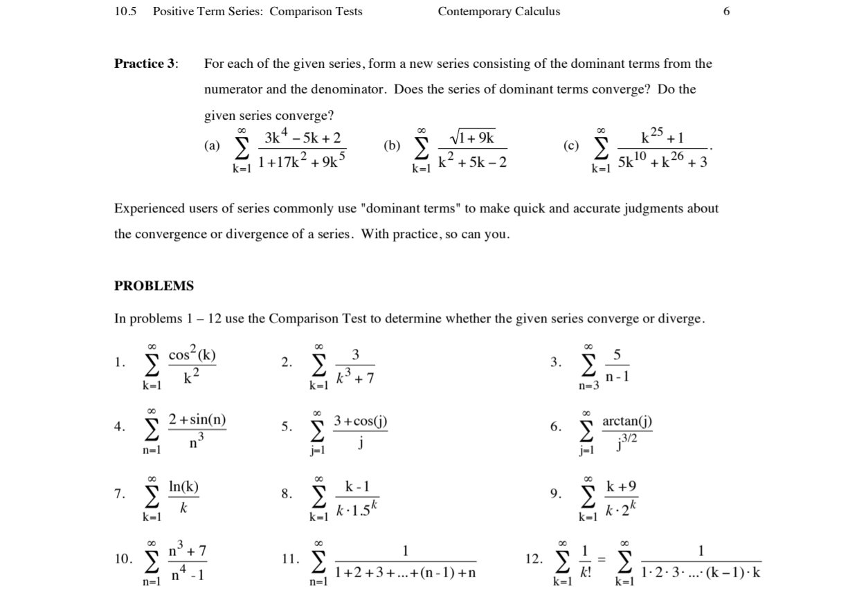 Solved 105 Positive Term Series: Comparison Tests | Chegg.com
