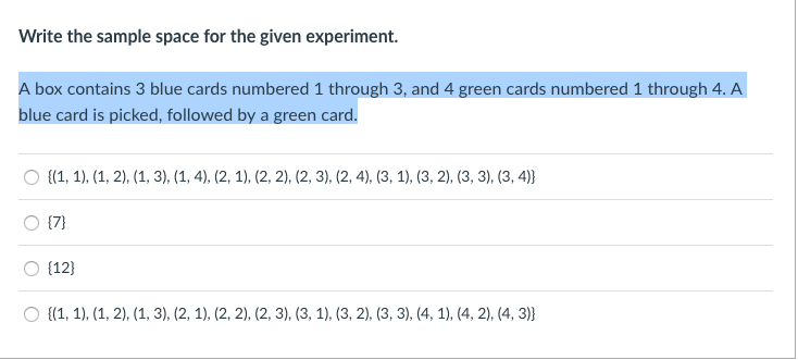 Solved Write the sample space for the given experiment. A | Chegg.com