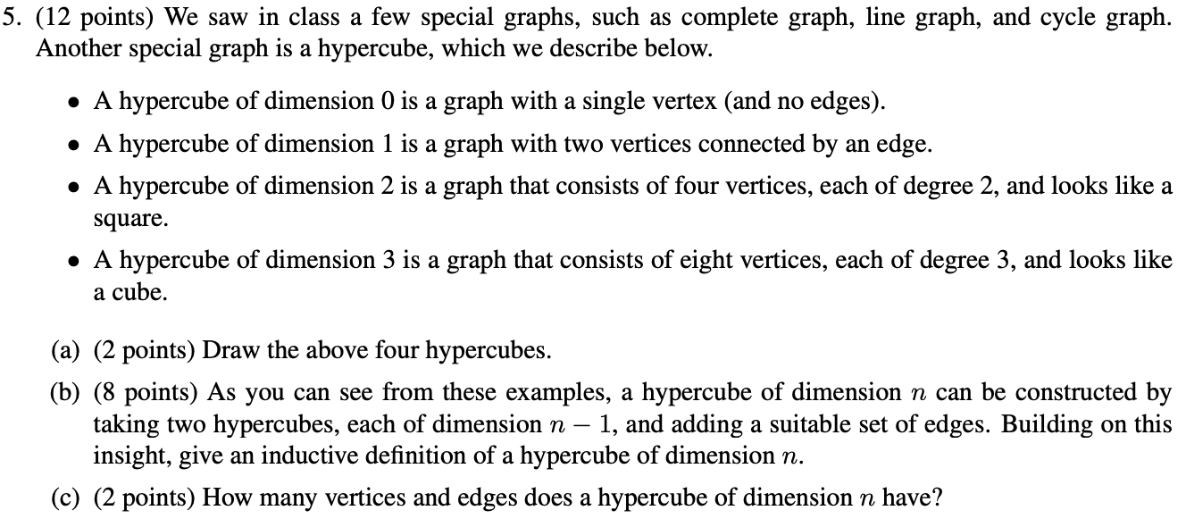 Solved (12 points) We saw in class a few special graphs, | Chegg.com