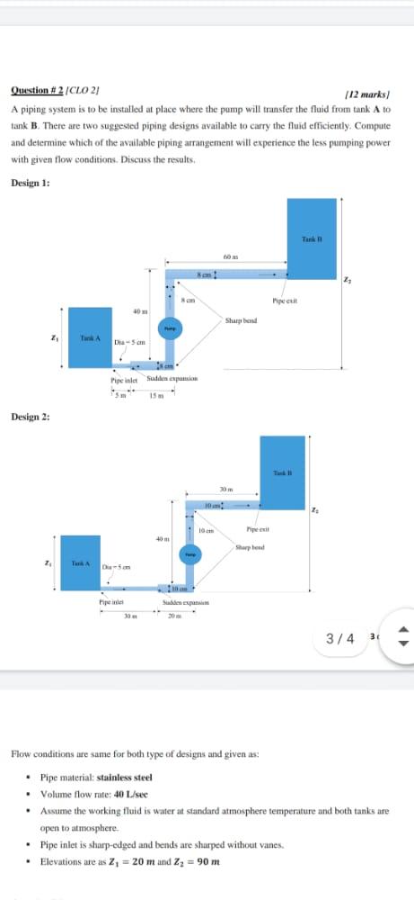 Solved Question #2 /CLO 21 112 marks) A piping system is to | Chegg.com