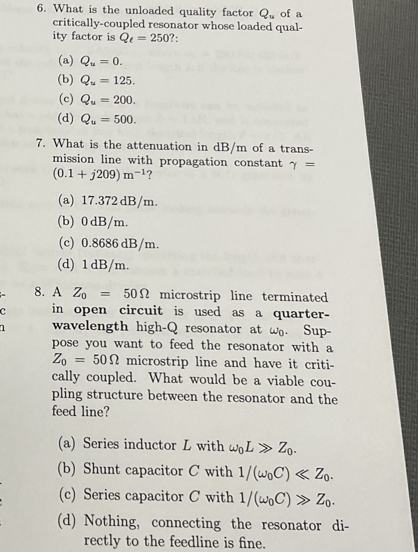 Solved 6. What is the unloaded quality factor Qu of a | Chegg.com