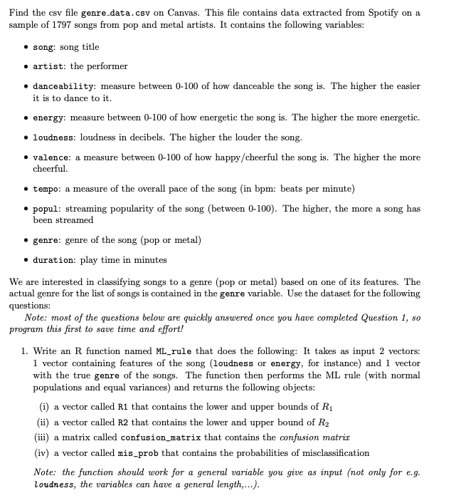 Solved Find the csv file genre_data.csv on Canvas. This file | Chegg.com