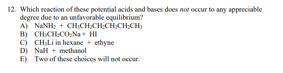 Solved 12. Which reaction of these potential acids and bases | Chegg.com