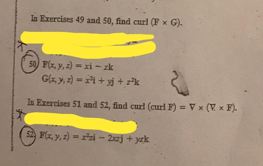 Solved In Exercises 49 and 50, find curl (F x G). 50) F(x, | Chegg.com