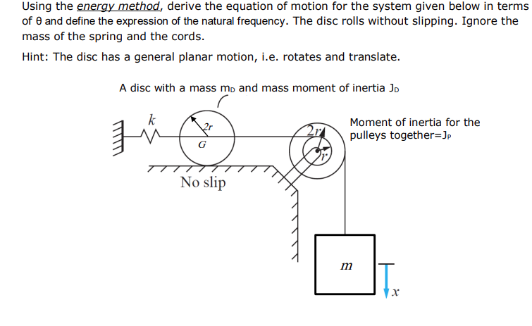 Solved Using the energy method, derive the equation of | Chegg.com