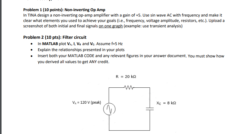 Solved Problem 1 (10 points): Non-inverting Op Amp In TINA | Chegg.com