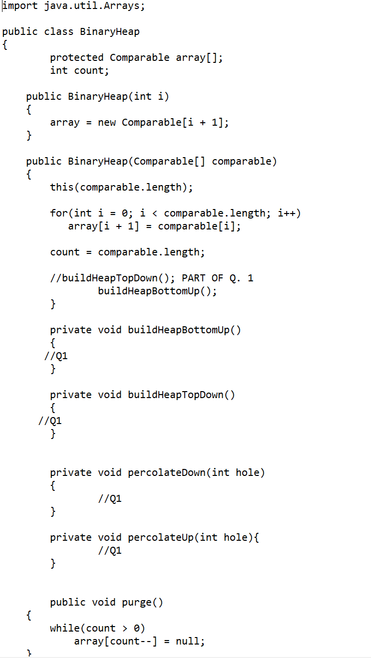 1. Complete the class Binary Heap.java by providing | Chegg.com