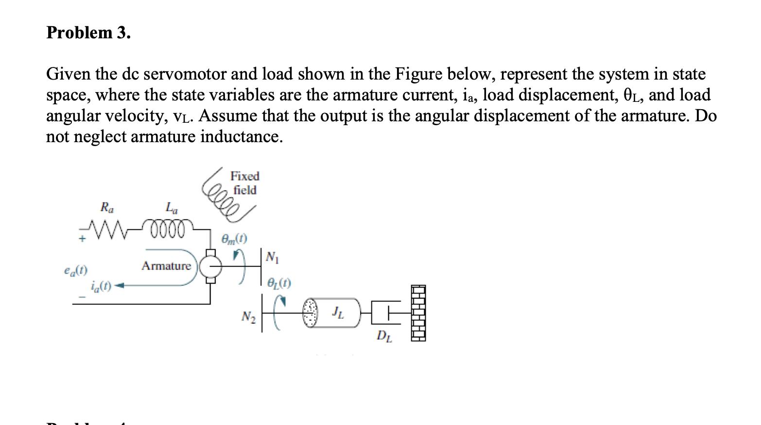 Solved Problem 3. Given the dc servomotor and load shown in | Chegg.com