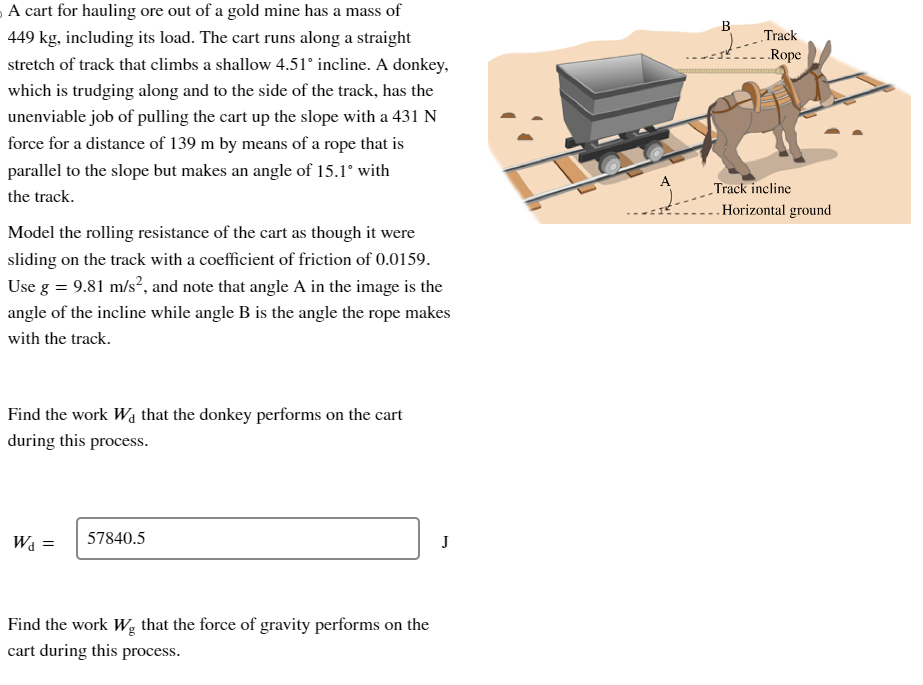 Solved A cart for hauling ore out of a gold mine has a mass | Chegg.com
