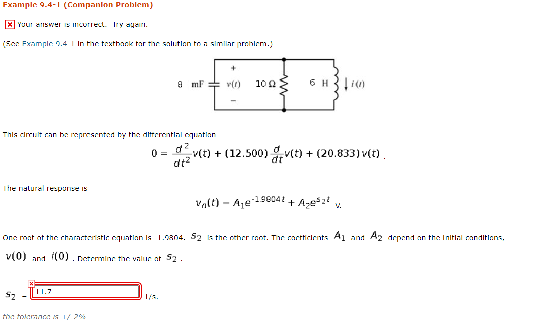 Solved Example 9.4-1 (Companion Problem) x Your answer is | Chegg.com