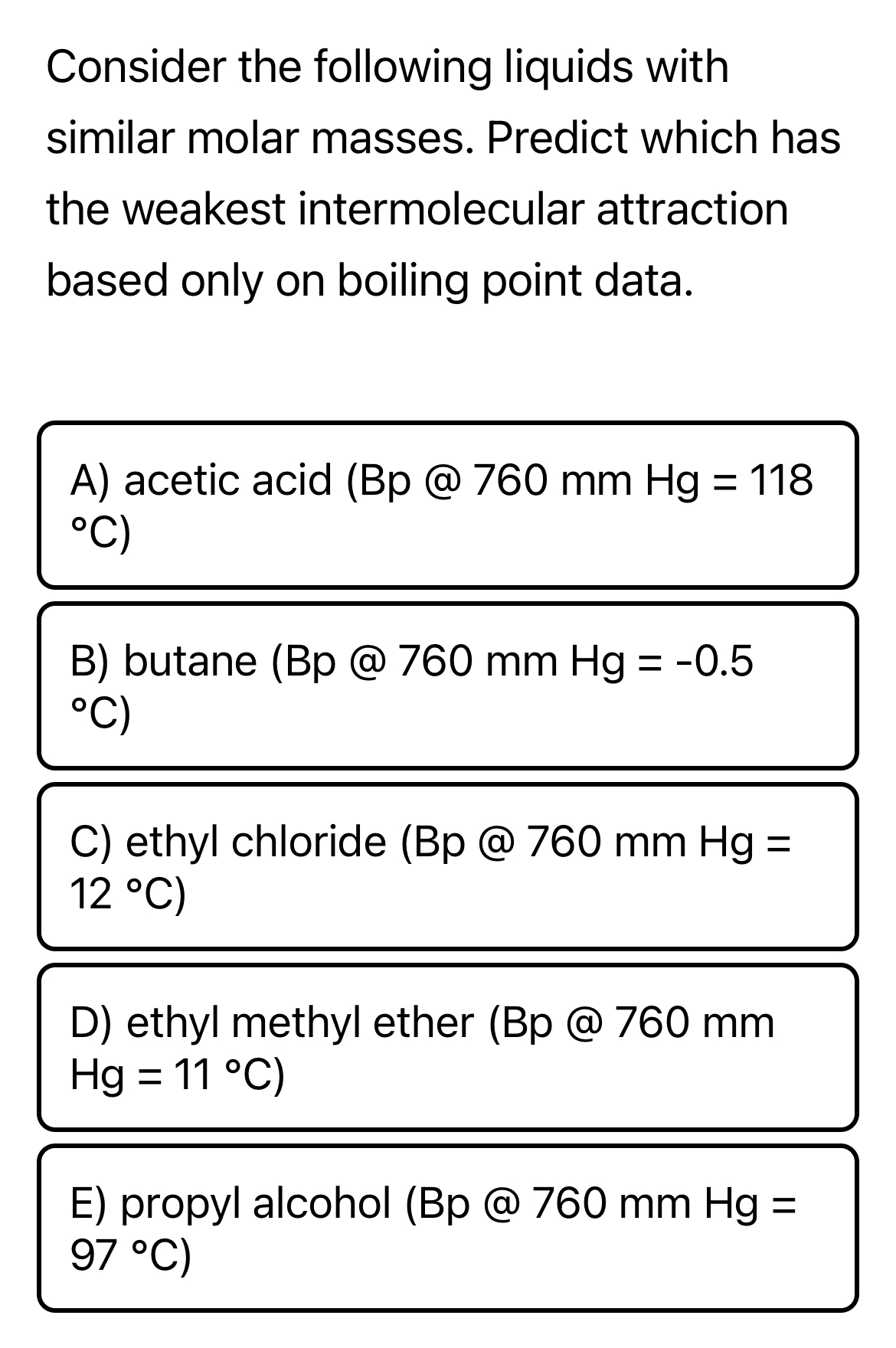 Solved Consider the following liquids with similar molar | Chegg.com