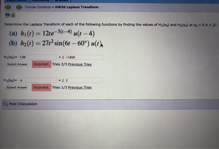 Solved Course Contents » HW26 Laplace Transform Determine | Chegg.com
