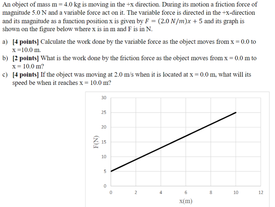 Solved An object of mass m=4.0 kg is moving in the +x | Chegg.com