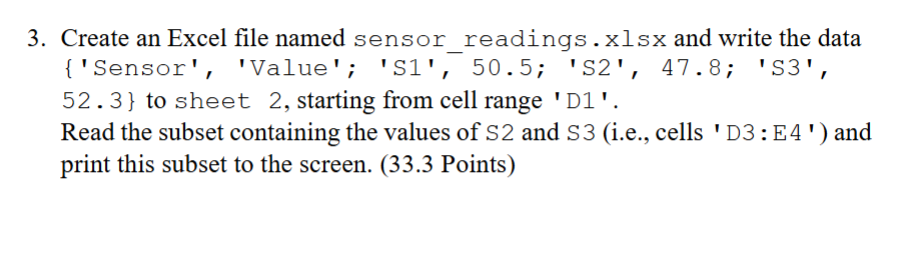 Solved IN MATLAB. 3. ﻿Create an Excel file named | Chegg.com